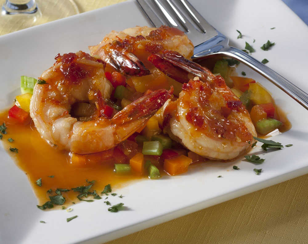 Camarones con salsa de chipotle, naranja y miel - Gmate